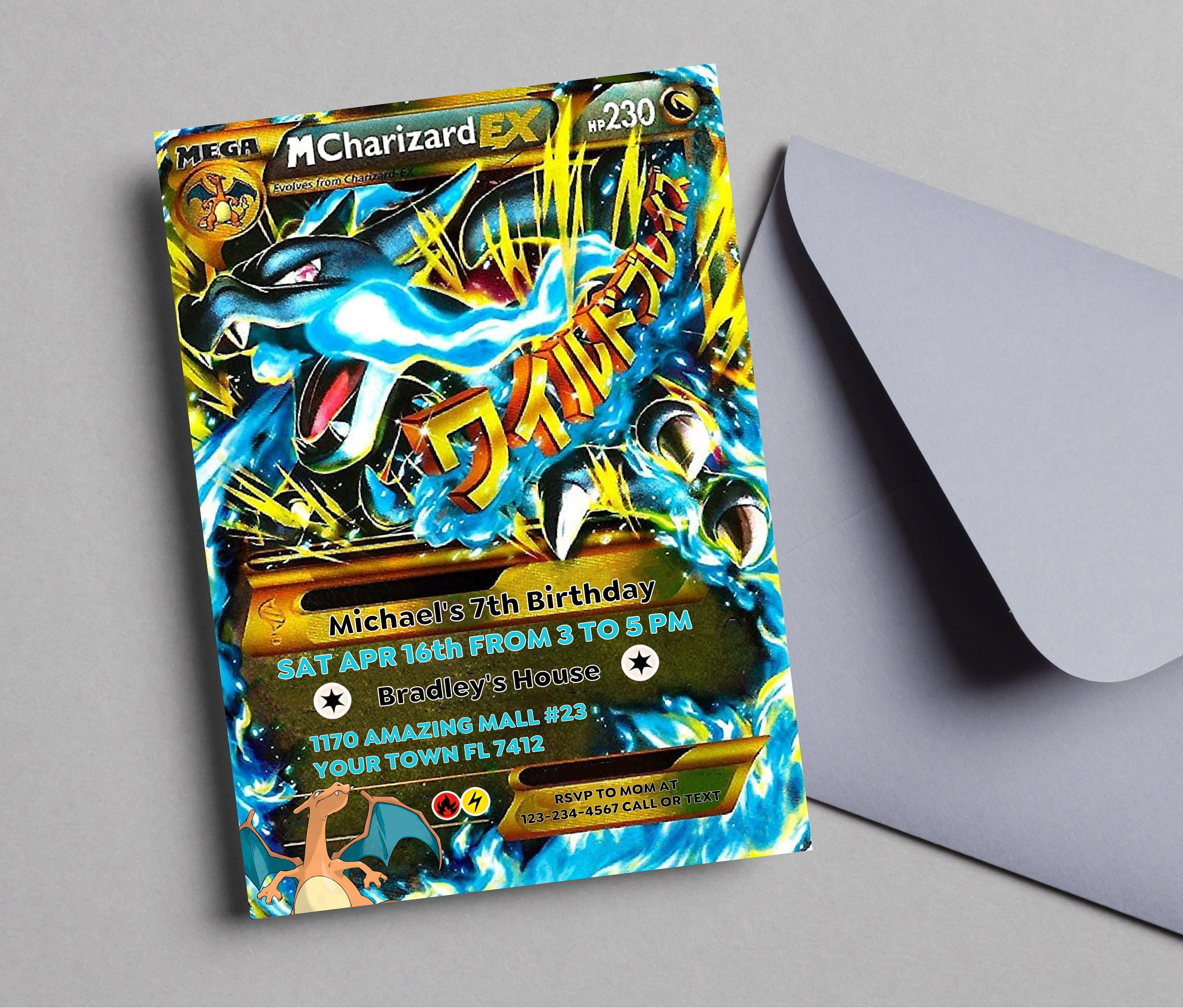Mega Charizard Birthday Invitation Pokemon Birthday Invite - Etsy
