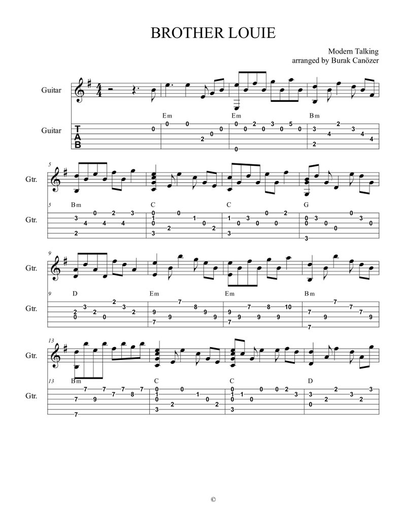 Brother Louie Fingerstyle Guitar Tabs - Etsy
