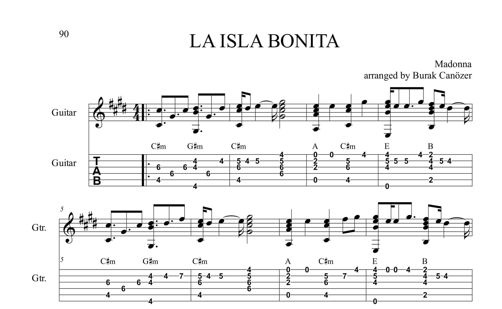 La Isla Bonita! Fingerstyle Guitar Tabs - Etsy