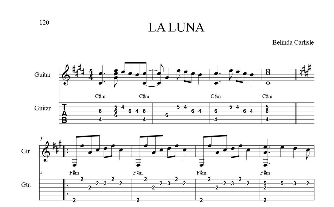 La Luna Fingerstyle Guitar Tabs Etsy