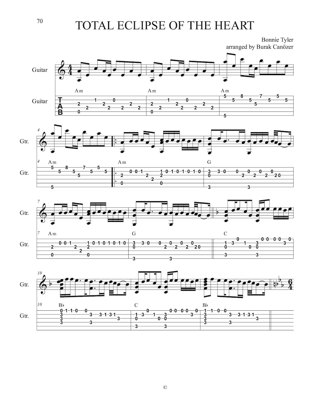 Total Eclipse of the Heart Fingerstyle Guitar Tabs - Etsy