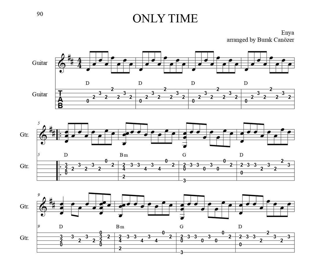 Only Time Fingerstyle Guitar Tabs - Etsy