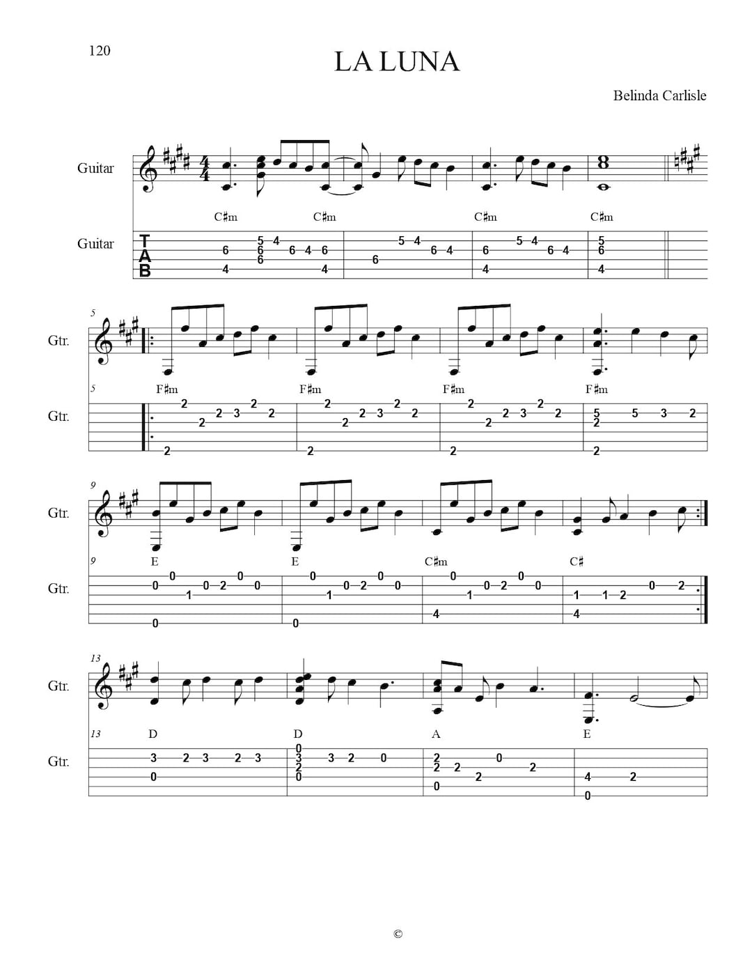 La Luna Fingerstyle Guitar Tabs Etsy