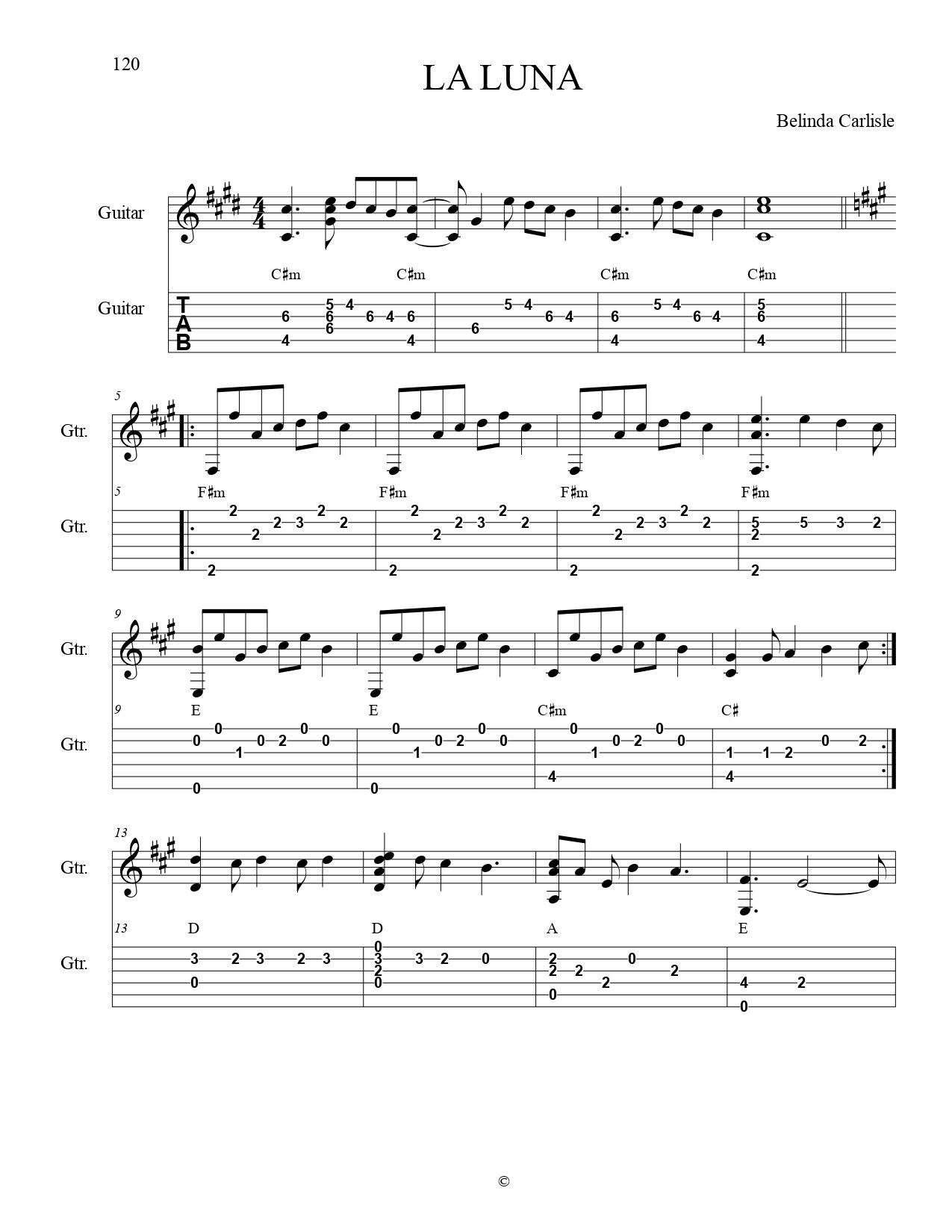 La Luna Fingerstyle Guitar Tabs - Etsy