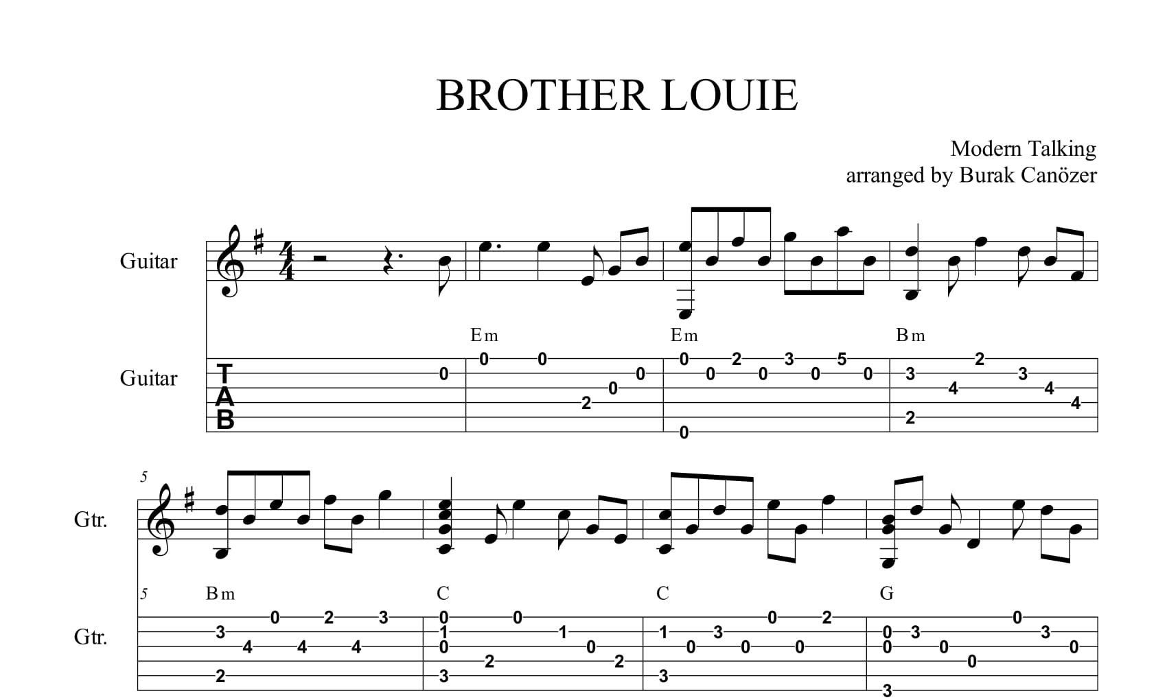 Brother Louie! Fingerstyle Guitar Tabs - Etsy