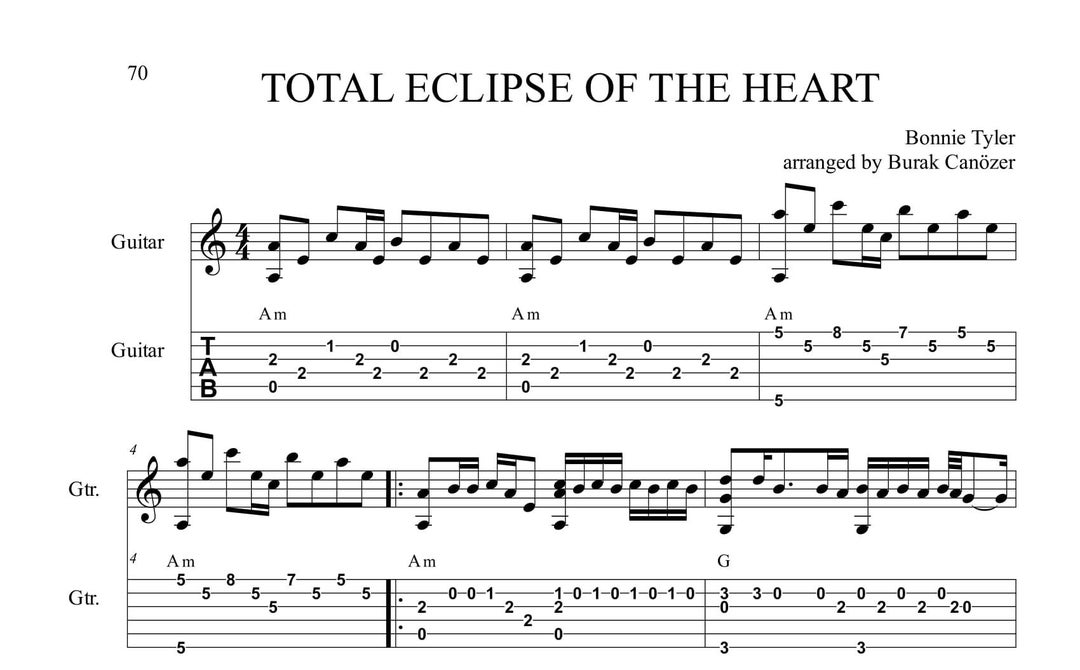 Total Eclipse of the Heart Fingerstyle Guitar Tabs - Etsy