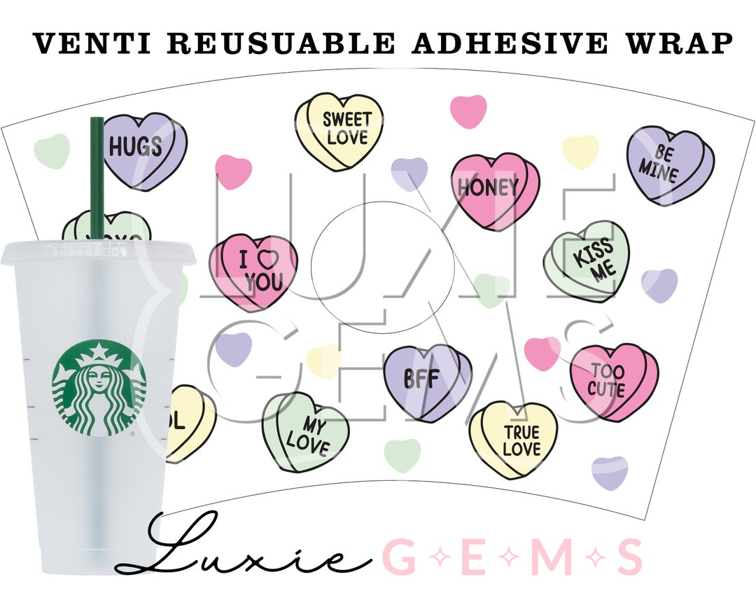 Pastel Conversation Hearts Valentines Day Venti Reusable SB Cup Wrap ...