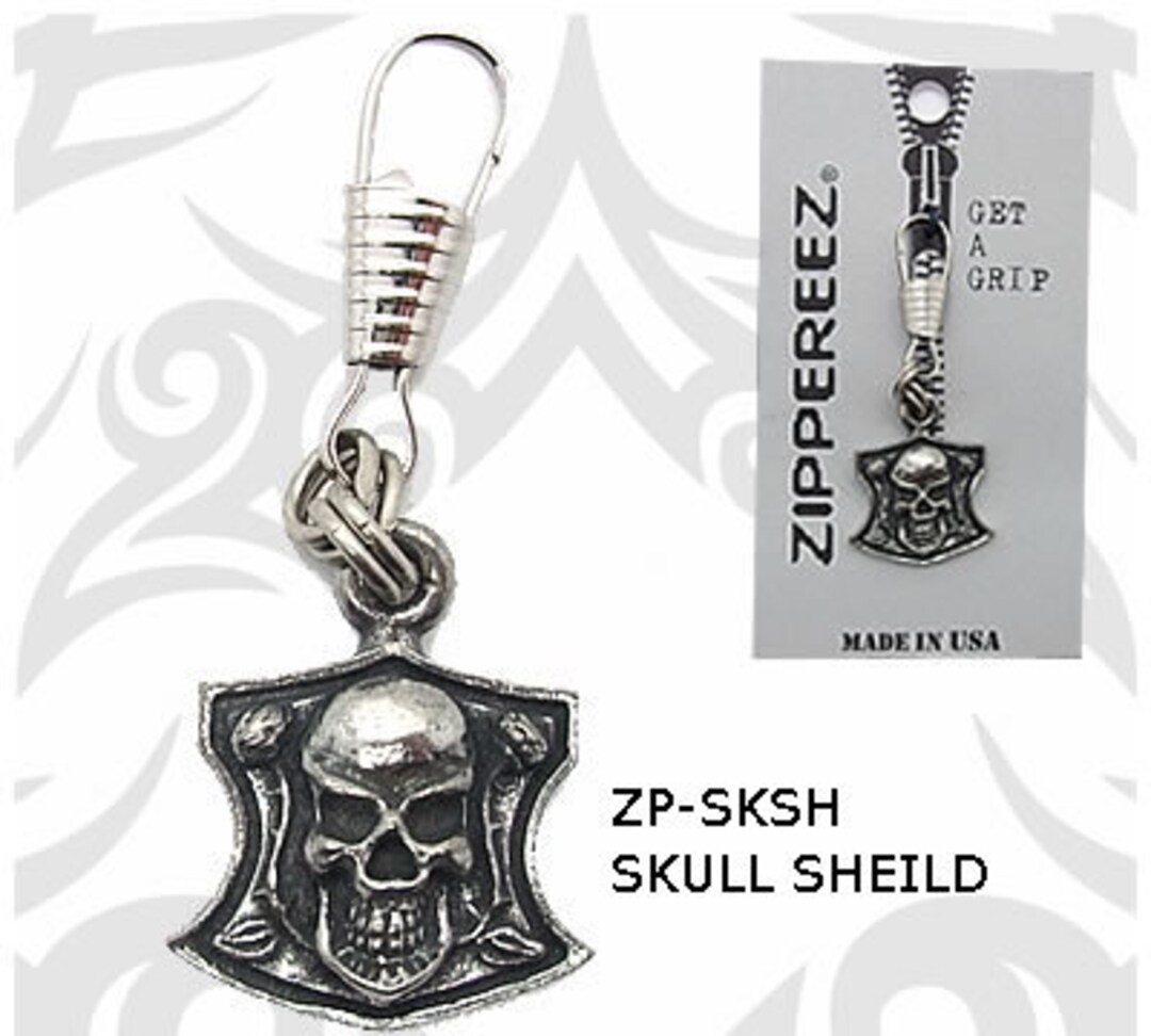 Skull Sheild ZIPPER PULL Biker Leather Jacket Vest Harley Motorcycle ...