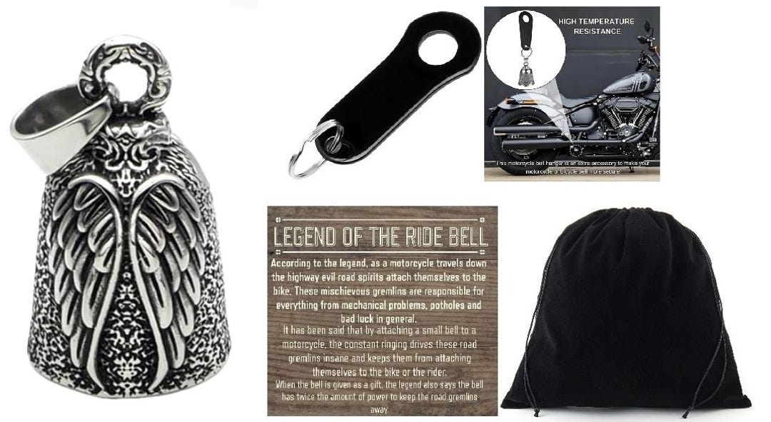 Silver Guardian Angel Wings RIDE BIKER BELL W Blk Hanger Fits All ...