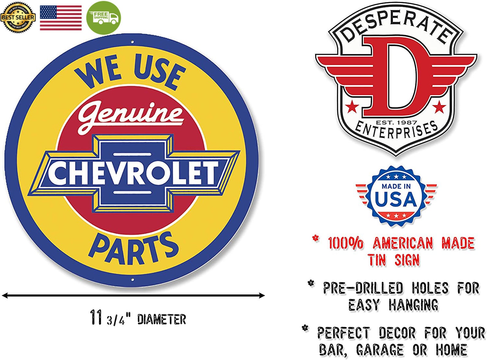 FORD GENUINE PARTS Round Metal Tin Sign Home Office Garage Wall Décor ...