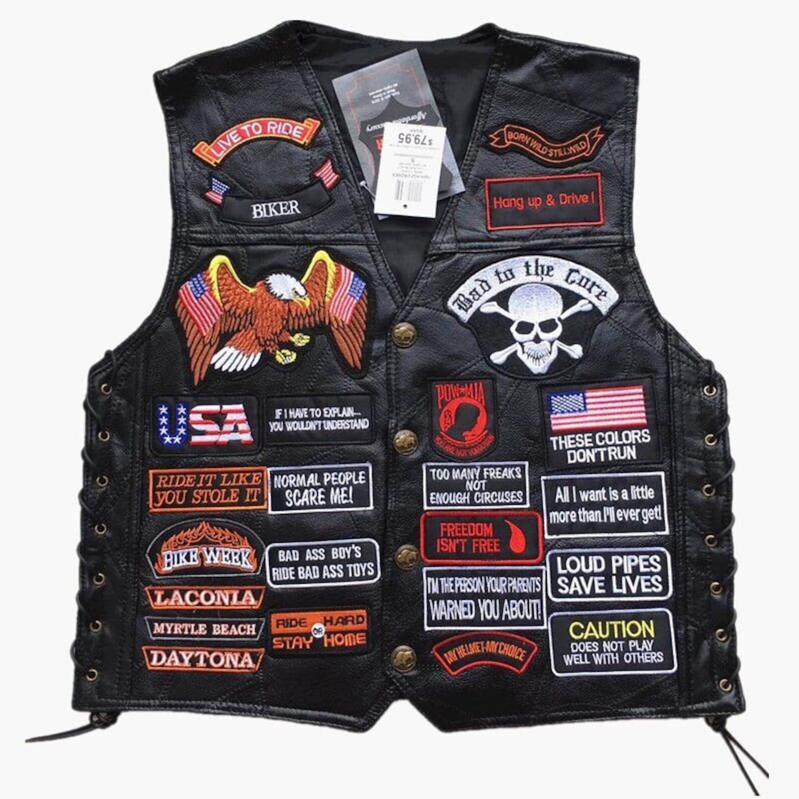 LIVE FREE or DIE Biker Rocker Patch Embroidered Mc Jacket Vest Cut Punk ...