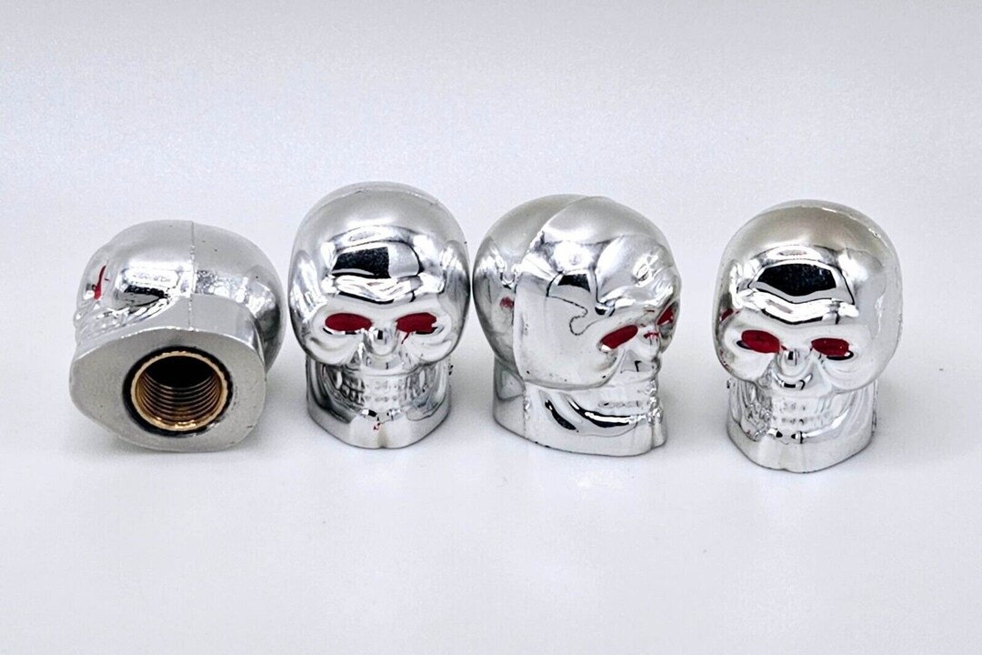Chrome Skull 4pc KUSTOM KAPZ Custom Tire Valve Caps Car Motorcycle ...