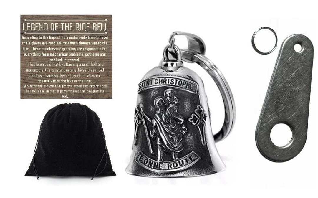Saint Christopher Guardian Angel THE RIDE BELL W Hanger Lucky Biker ...