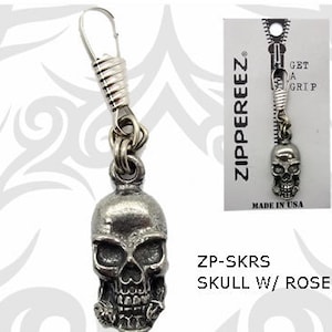 Skull W ROSE ZIPPER PULL Biker Leather Jacket Vest Harley Motorcycle ...