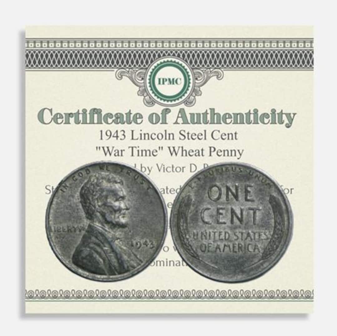 1943 Lincoln Steel Cent War Penny WW2 W/ COA Rare Best Value Free ...