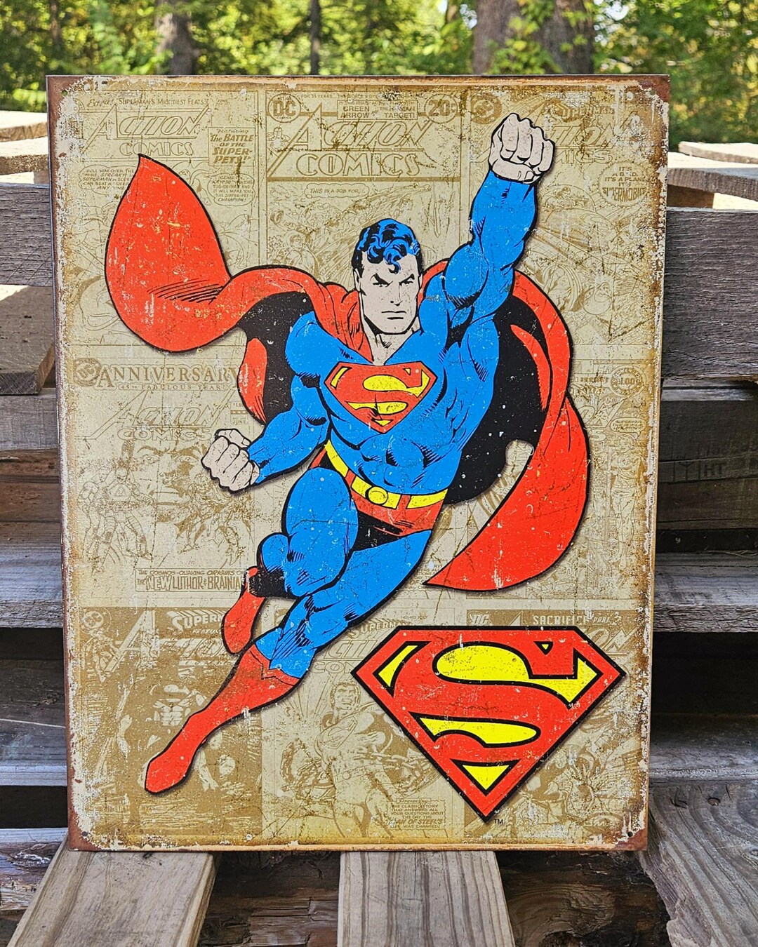 Vintage SUPERMAN Metal Sign DC Comics Comic Art Books Movie Superhero ...