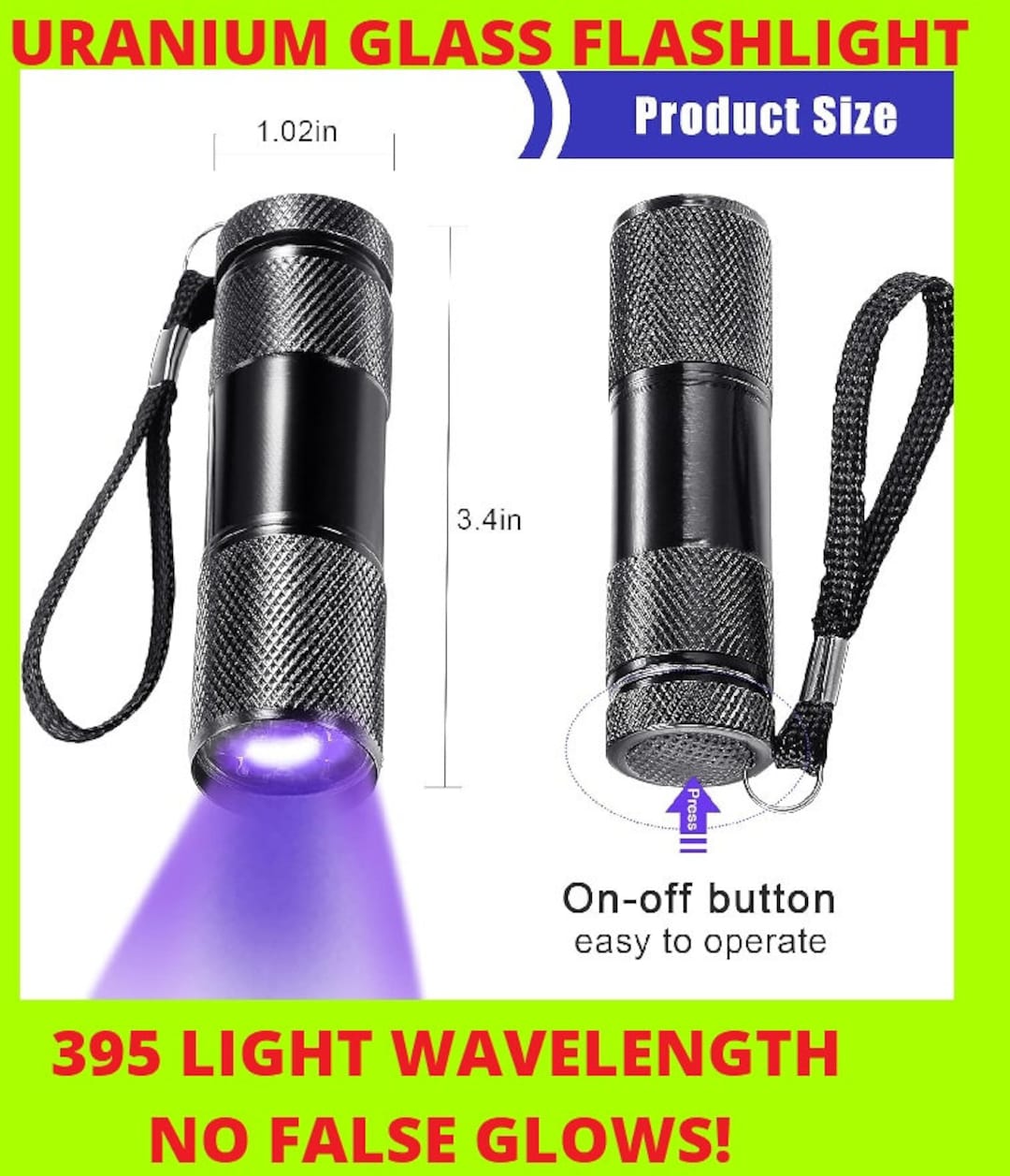 URANIUM GLASS FLASHLIGHT No False Glows 395 U.V. Wavelength Vintage ...