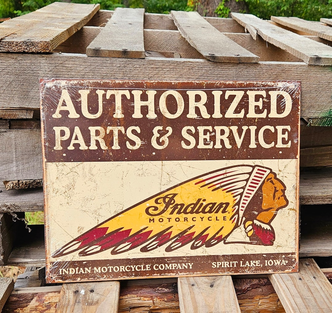 INDIAN MOTORCYCLE Tin Sign Authorized Parts & Service Wall Decor Garage ...