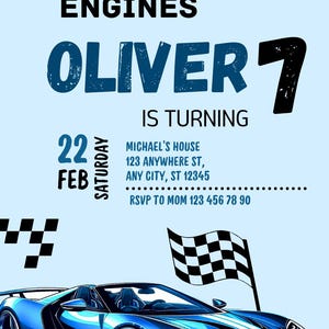 Editable Blue Corvette Birthday Invitation, Car Birthday, All Ages ...