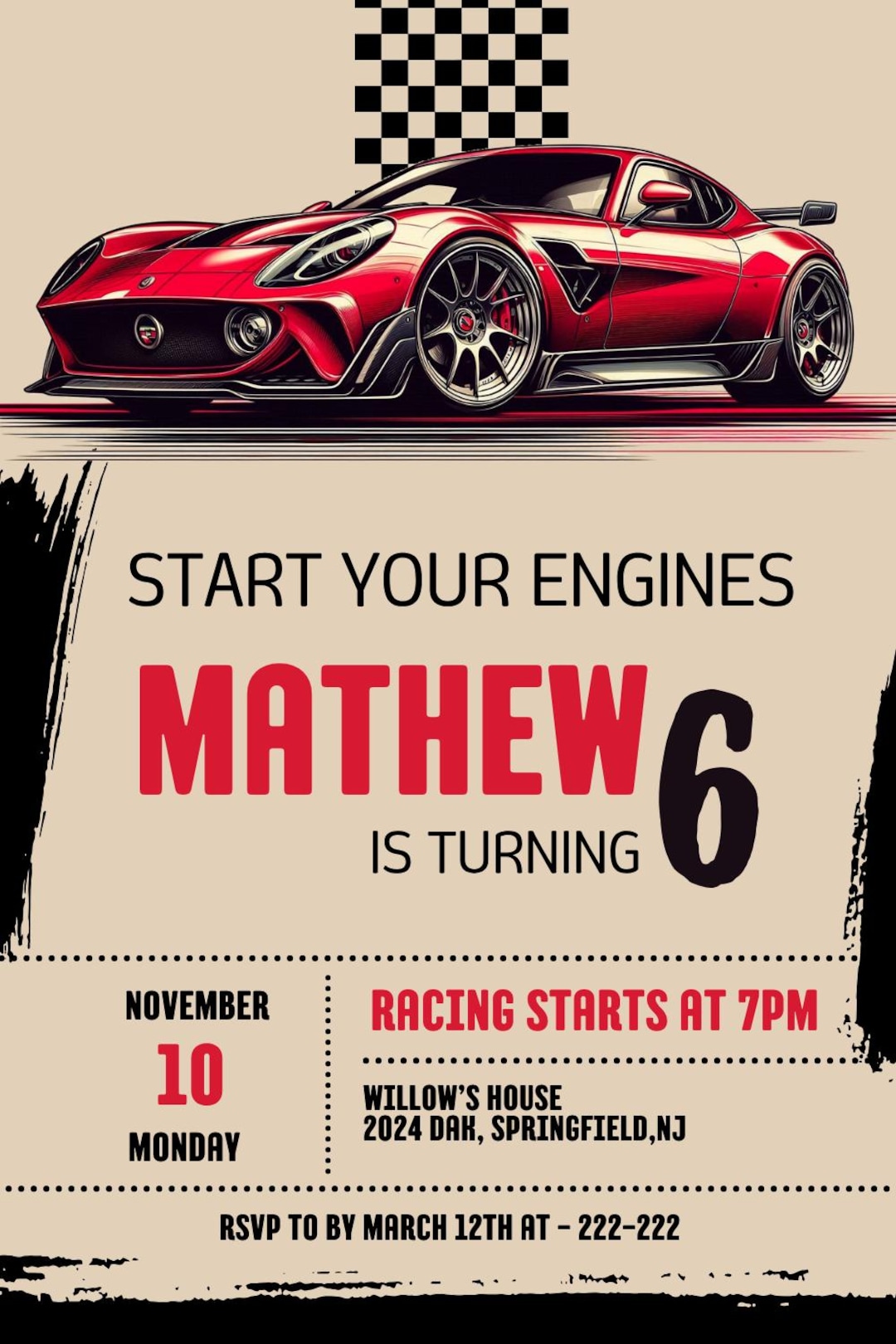 Editable Red Ferrari Birthday Invitation, Car Birthday, All Ages ...