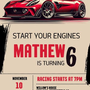 Editable Red Ferrari Birthday Invitation, Car Birthday, All Ages ...