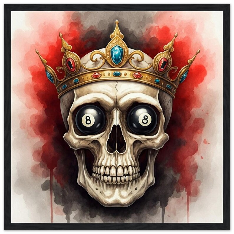 Fine Art Framed Poster Skull Design With Crown and 8ball Eyes, Pine ...