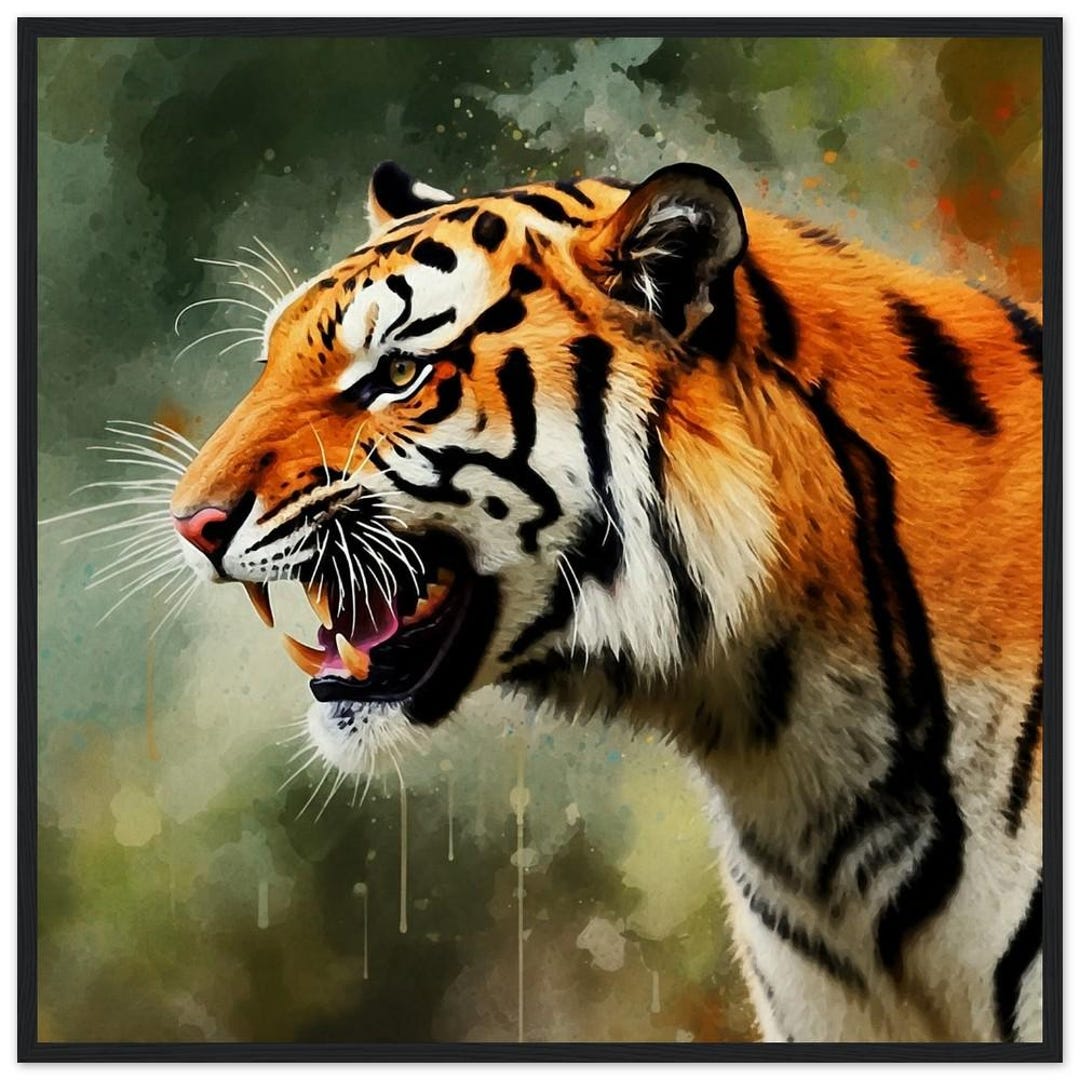 Fine Art Framed Poster – Bengal Tiger With Watercolor Background, Pine ...