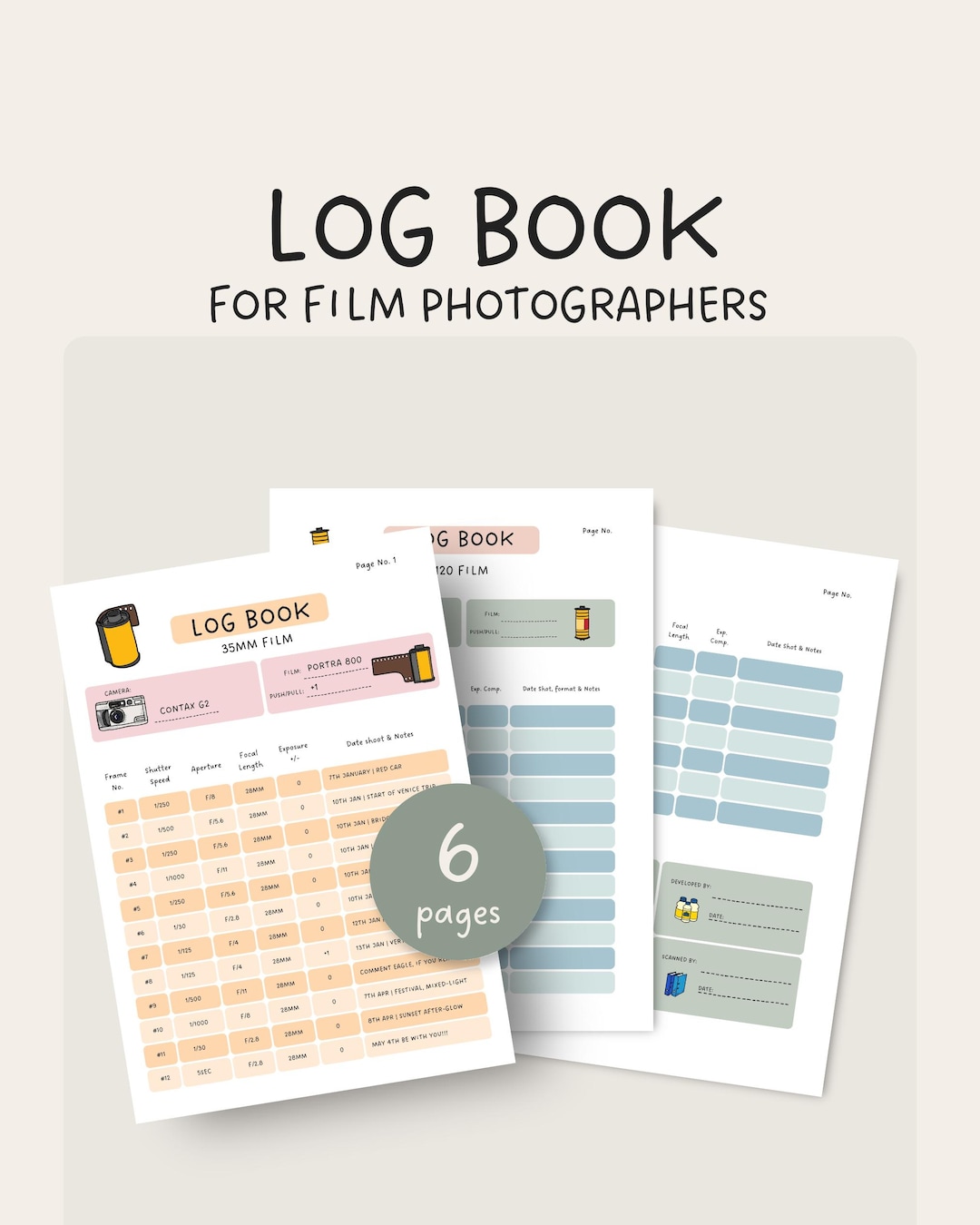 Film Photography Log Book Digital Download Camera Settings Tracker for ...