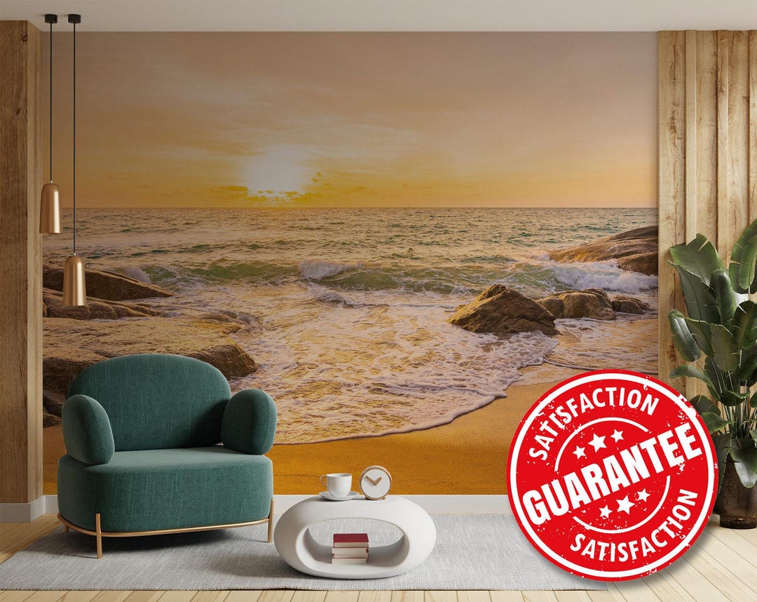 Beach Sunset Mural Wallpaper, Large Wall Mural Removable Peel & Stick ...
