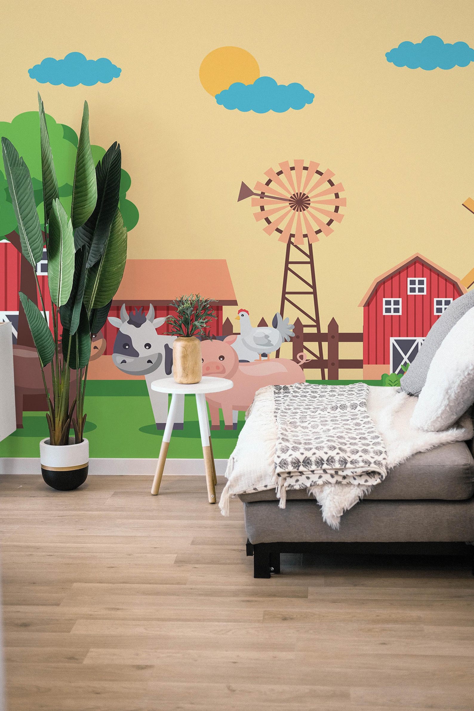 Farm Animal Mural, Playful Barnyard Print, Peel & Stick Wallpaper - Etsy