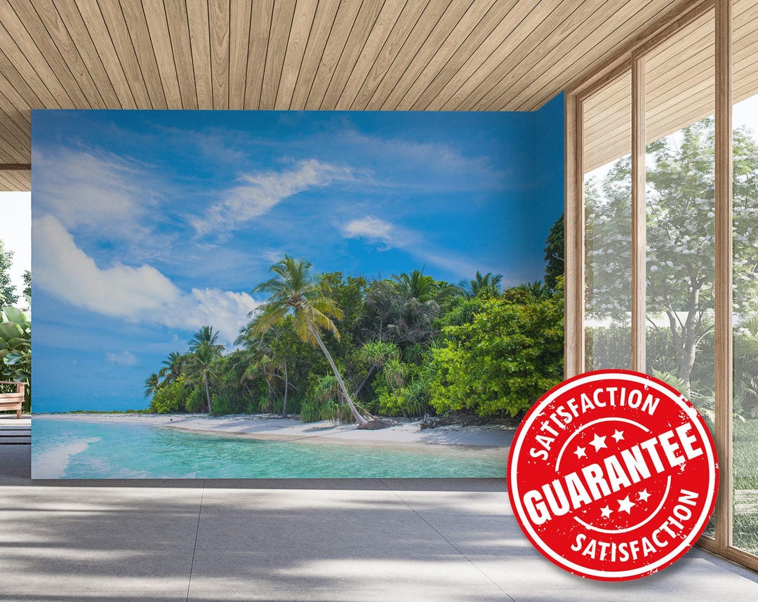 Tropical Paradise Island Mural Wallpaper, Large Wall Mural Print ...