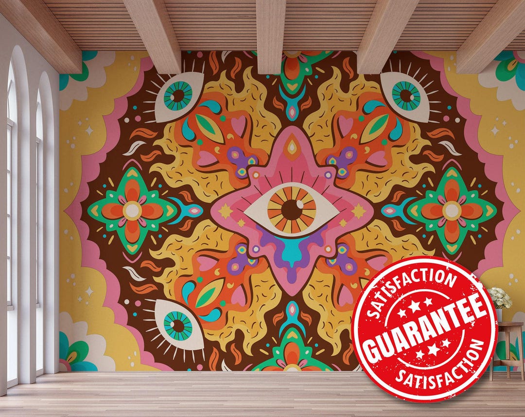 Psychedelic Fractal Mural Wallpaper, Trippy Large Wall Mural ...