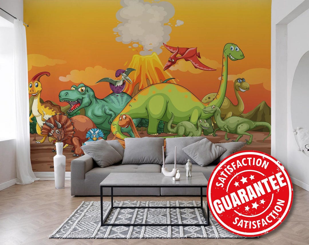 Cartoon Dinosaur Mural Wallpaper, Peel and Stick - Etsy