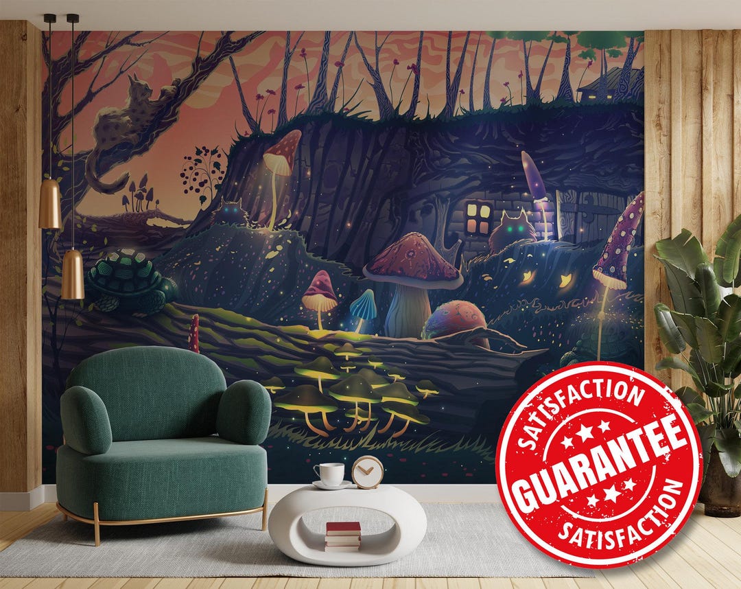 Mushroom Fairyland Mural Wallpaper, Peel and Stick or Non-pasted - Etsy