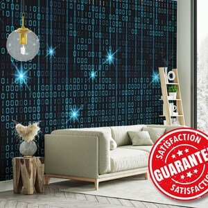 Binary Code Removable Vinyl Mural / Peel and Stick Digital Wallpaper ...