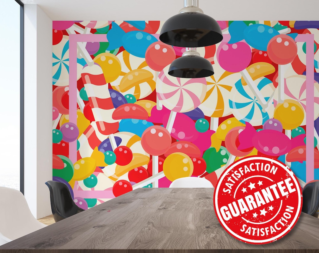 Colorful Candy Mix Wall Mural Wallpaper, Sweet Lollipop Chaos Large ...