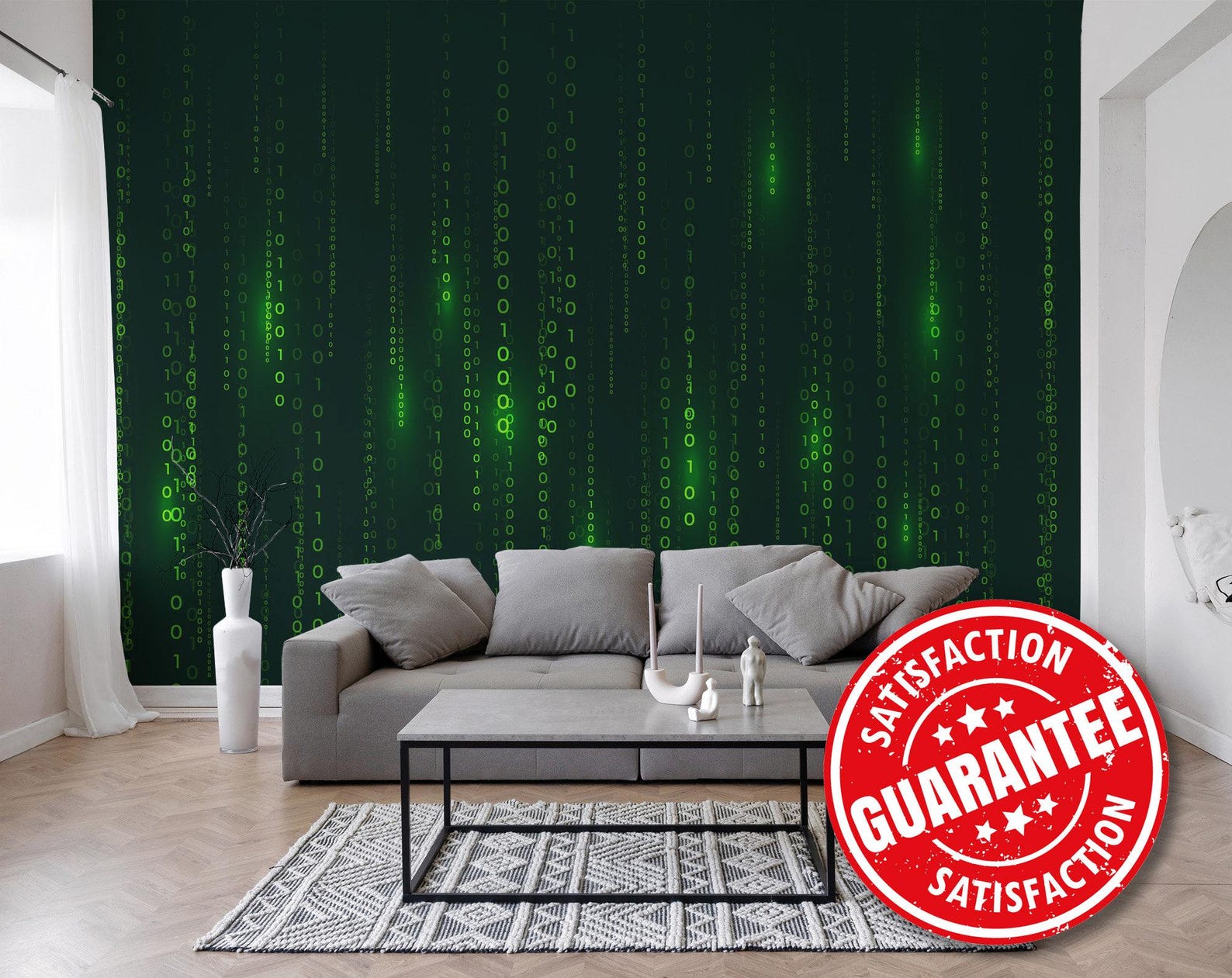 Matrix Binary Code Inspired Mural Wallpaper, Cyber Large Wall Mural ...