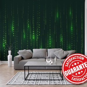 Matrix Binary Code Inspired Mural Wallpaper, Cyber Large Wall Mural ...