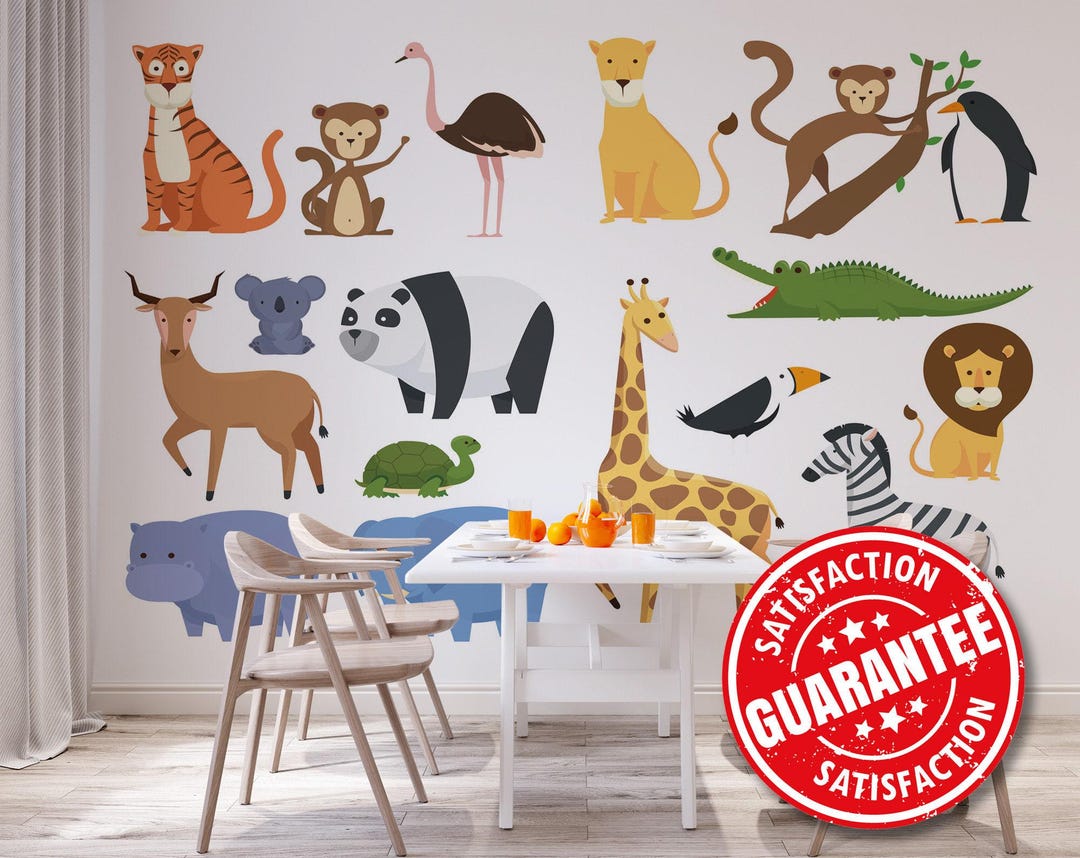 Animals Zoo Mural Wallpaper, Safari Animals Large Wall Mural Print ...