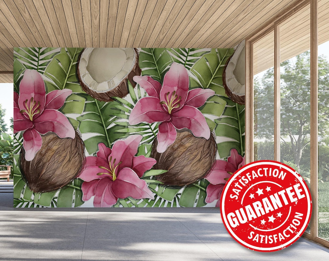 Tropical / Coconut Mural Wallpaper, Large Wall Mural Removable Peel ...