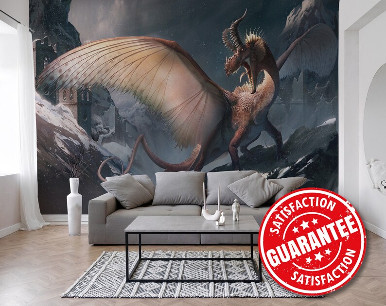 Gray Dragon / Dragon Wall Mural Peel and Stick Removable - Etsy