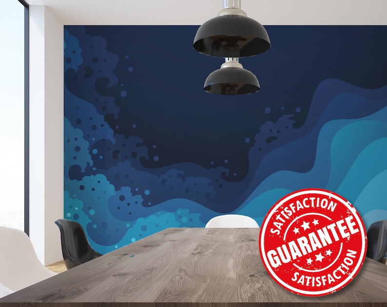 Minimalist Waves Mural – Peel and Stick Ocean Wallpaper - Etsy