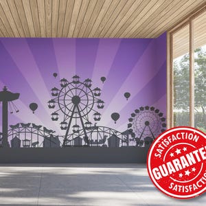 Amusement Park Removable Vinyl Mural / Carnival Fair Wallpaper Mural ...
