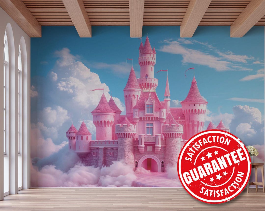 Pink Castle in the Clouds Removable Mural / Peel and Stick Sky Castle ...