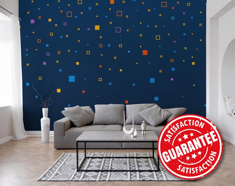 Minimal Pixel Art Vinyl Mural / Peel and Stick Abstract Geometric ...