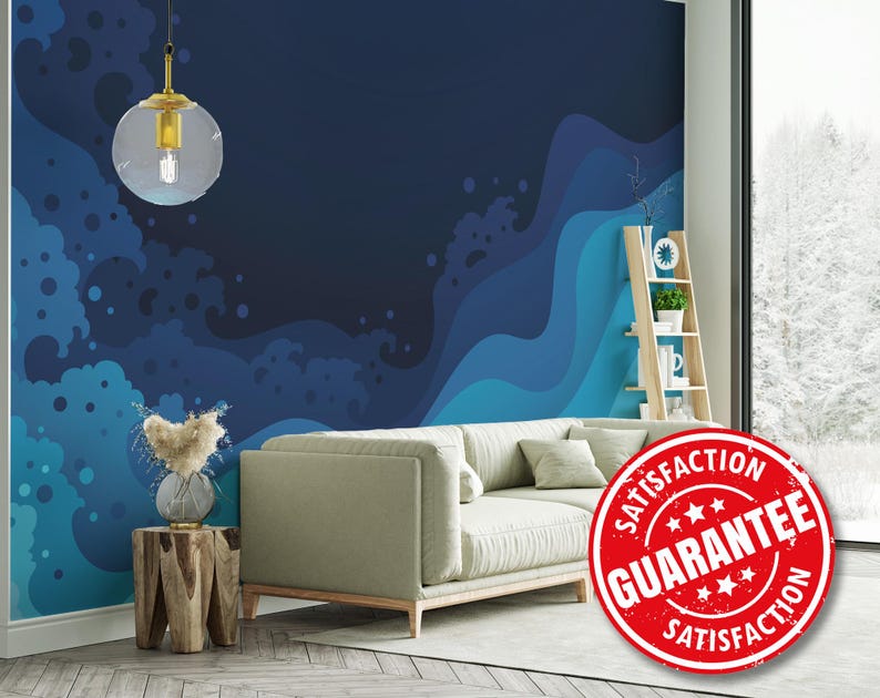 Minimalist Waves Mural – Peel and Stick Ocean Wallpaper - Etsy