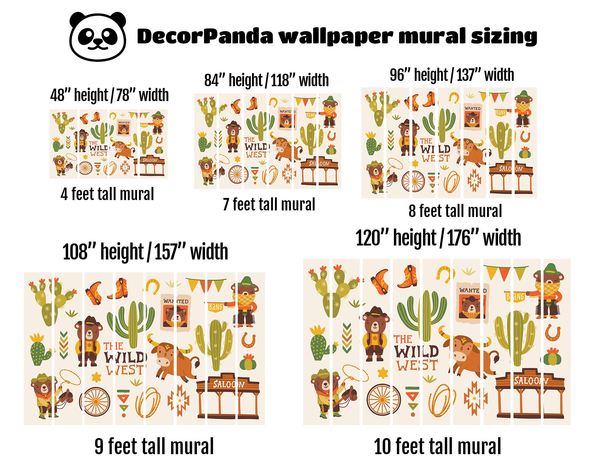 Wild West / Western Wall Mural, Peel and Stick Removable Vinyl ...