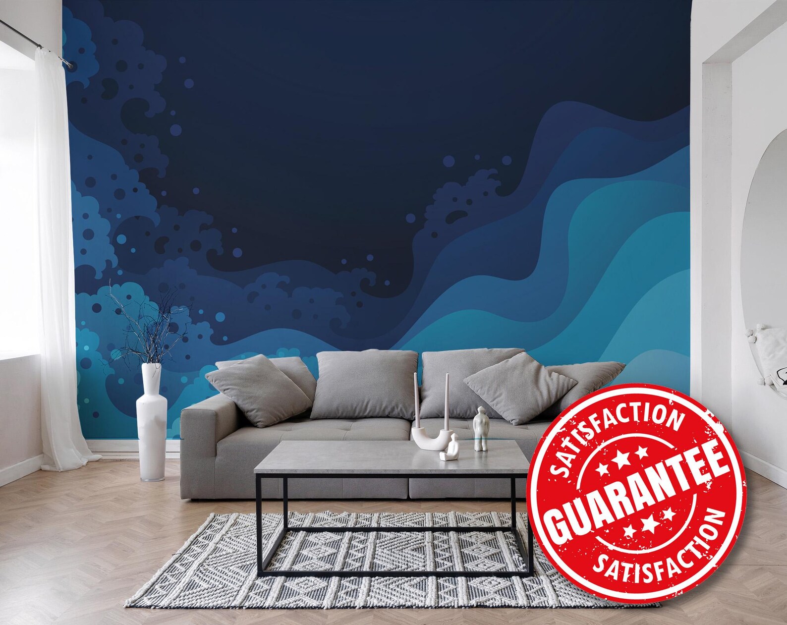 Minimalist Waves Mural – Peel and Stick Ocean Wallpaper - Etsy