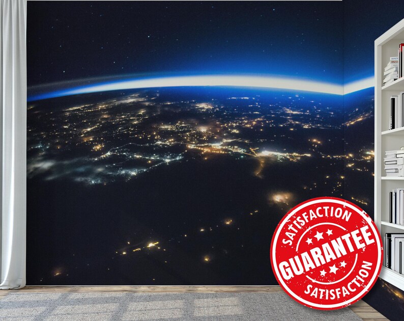 Earth From Space Removable Mural / Peel and Stick Galaxy City Lights ...