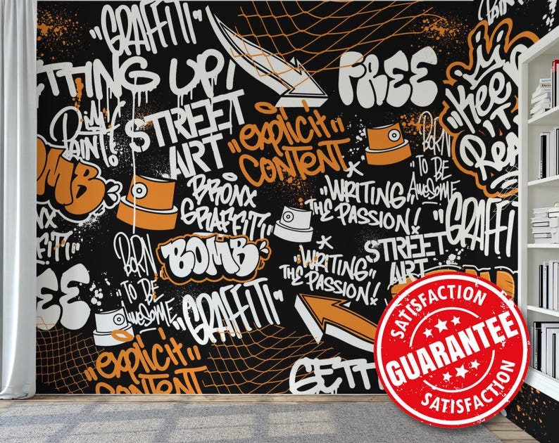 Street Art Graffiti Mural Wallpaper, Urban Spray Paint Large Wall Mural ...